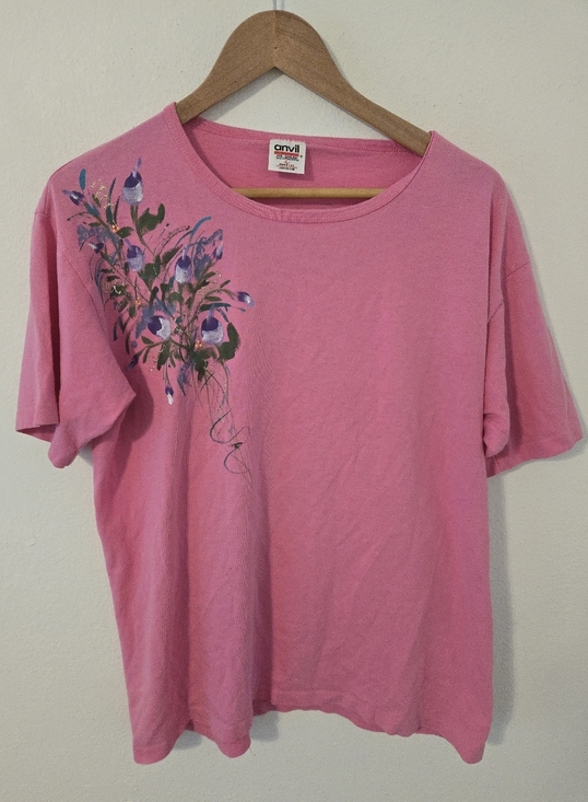 Anvil | Tops | Vintage Hand Painted Flower Pink T Shirt Womens Large ...